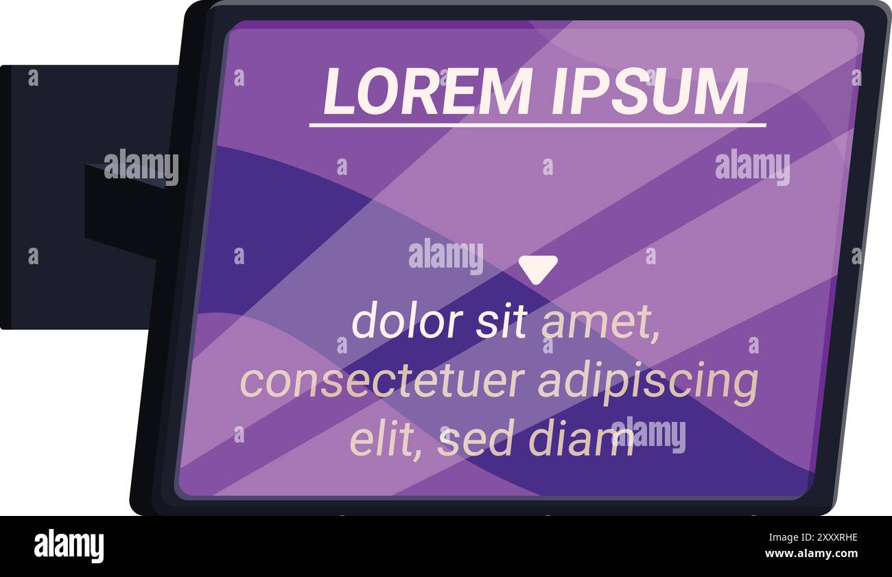 Digital signage display showing information with a purple background ...