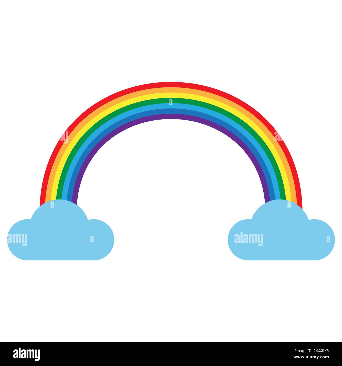 Colorful rainbow arch. Two blue clouds. Simple vector icon. Bright and ...