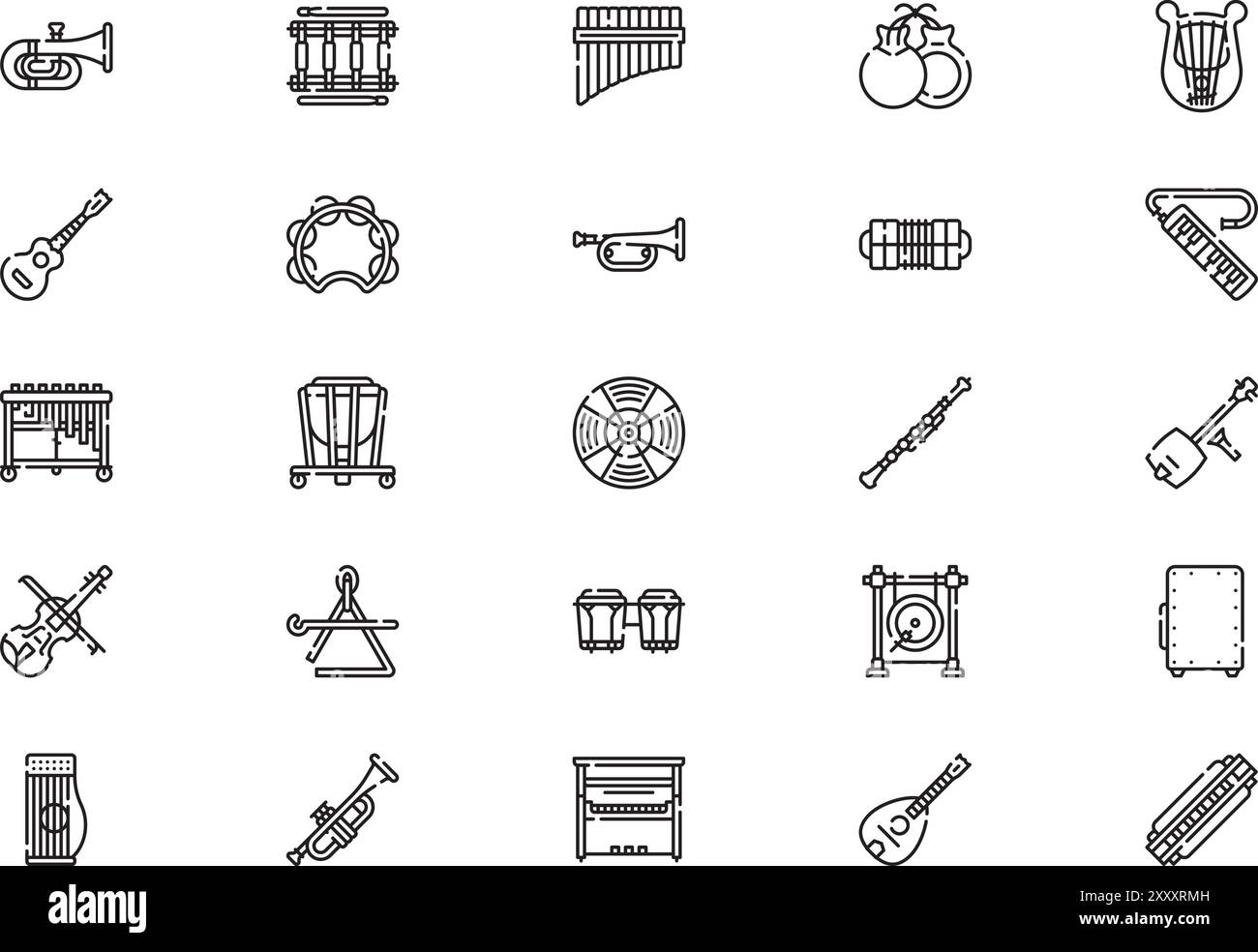 Music instruments icons collection is a vector illustration with editable stroke Stock Vector ...