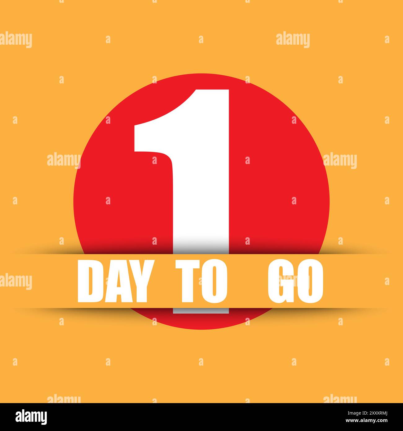 Countdown banner icon. Bold number one. 1 day to go text. Red circle ...