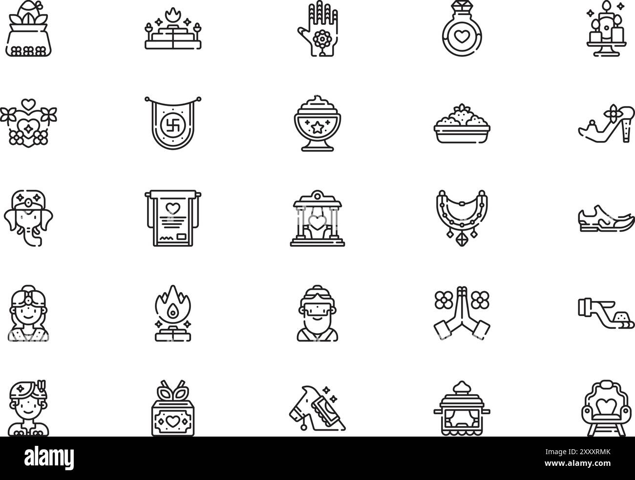 Hindu wedding icons collection is a vector illustration with editable ...
