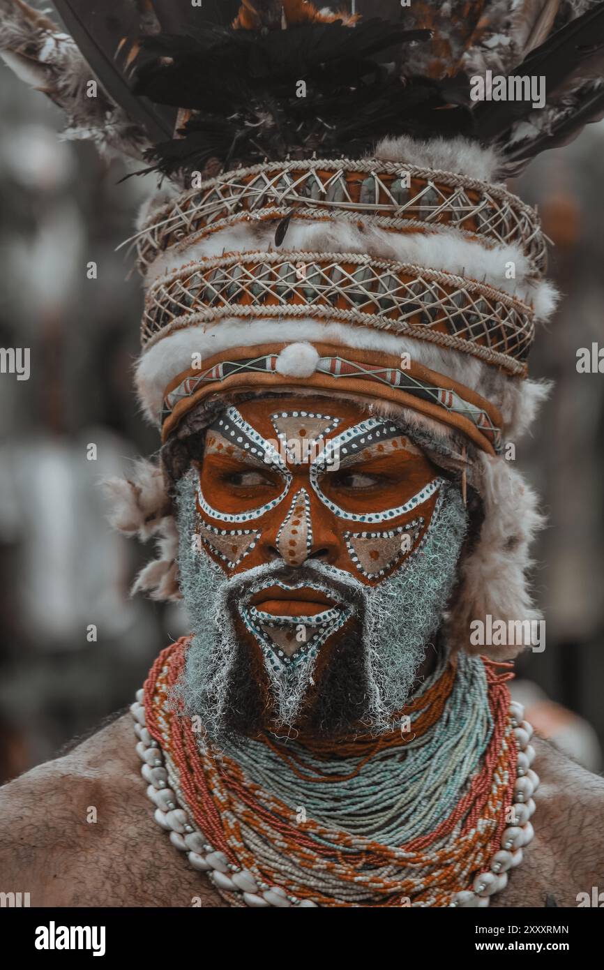 A man from Western Highlands, PNG, in traditional attire with a rare ...