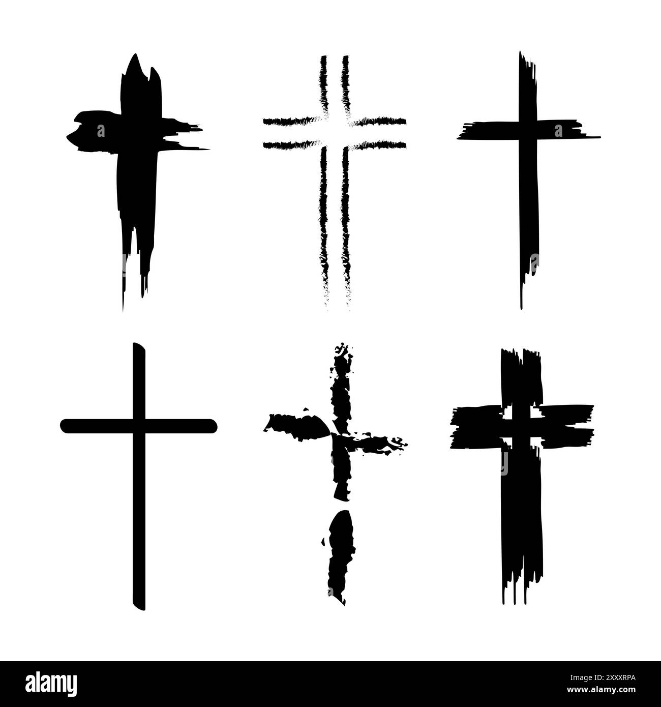 Cross symbol set. Grunge brushstroke crosses. Abstract black and white ...