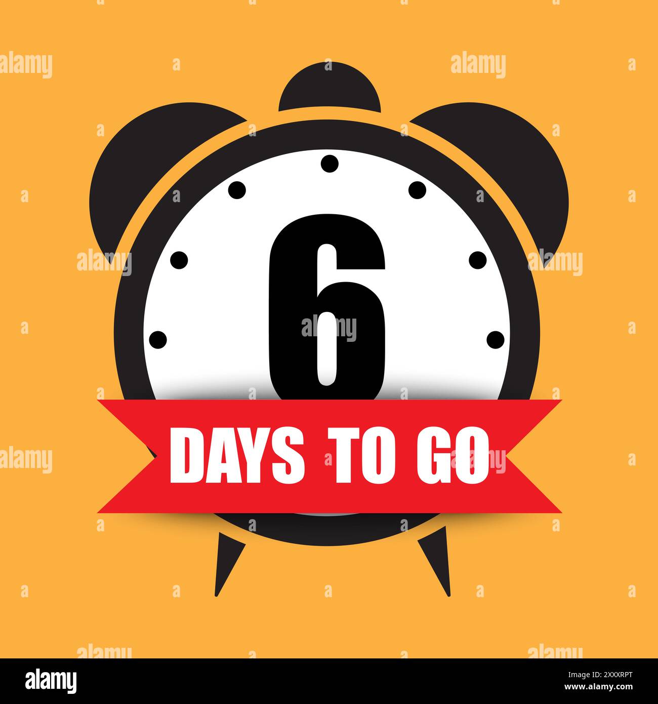 Countdown timer icon. Bold number six. 6 days to go text. Bright yellow background Stock Vector ...
