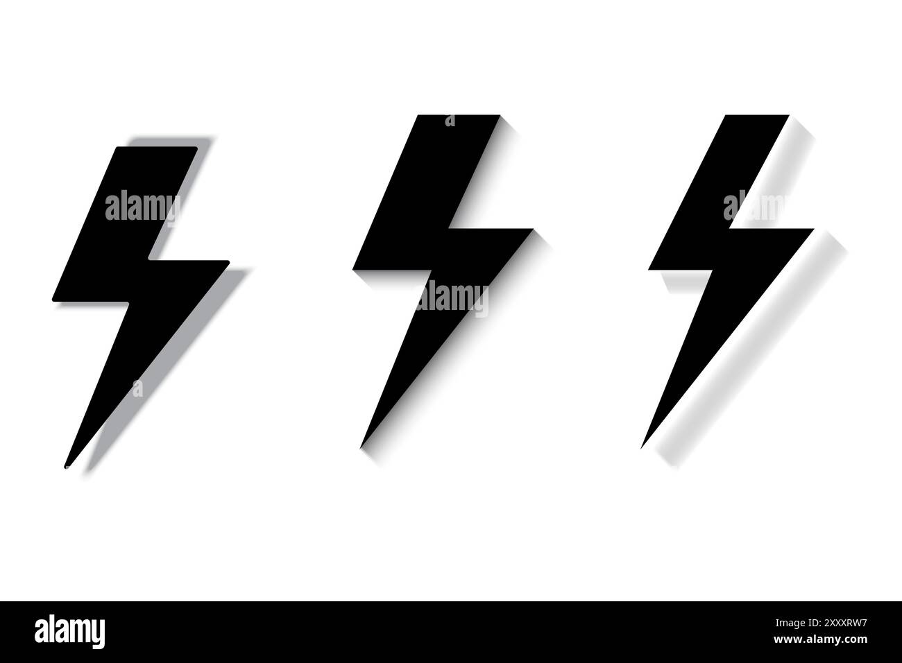Lightning bolt icon. Black electric symbol. Three bolts with shadows ...