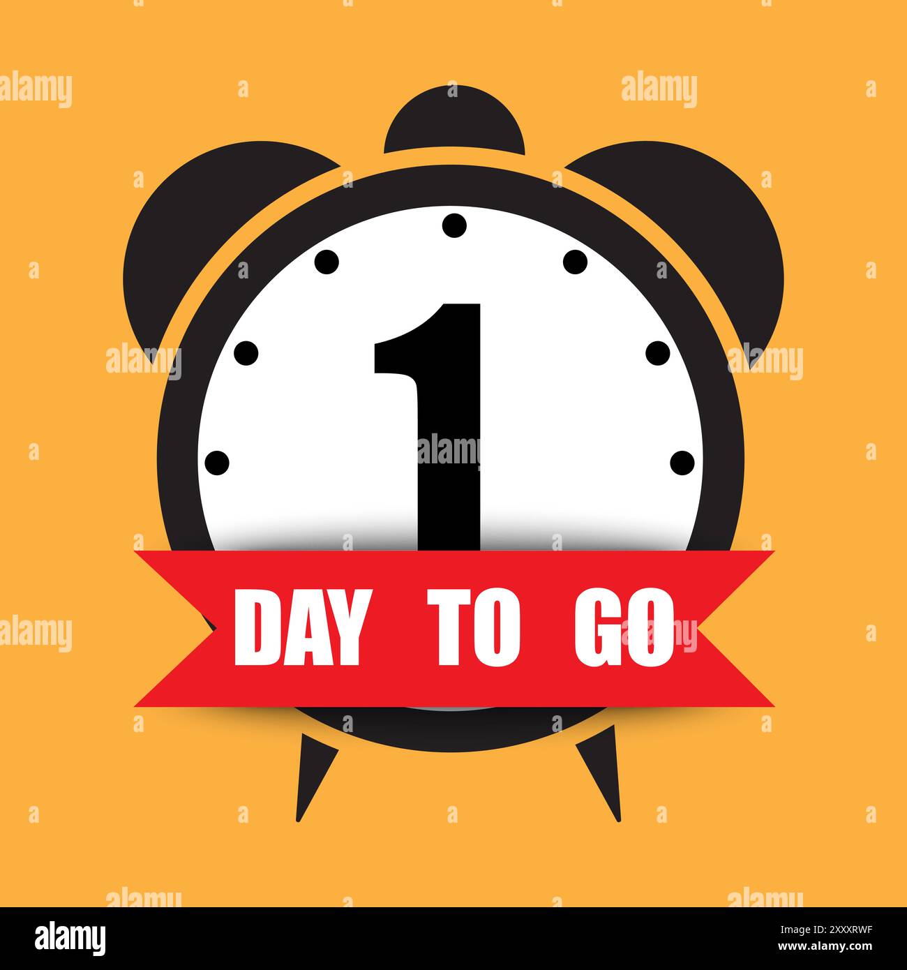 Countdown clock icon. Number one focus. Bold 1 day to go text. Bright ...