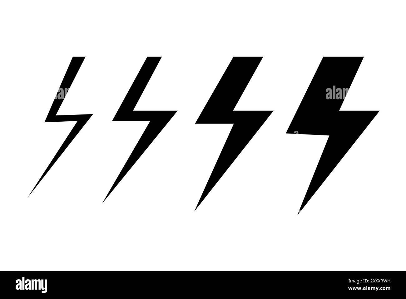 Black lightning bolt icon. Simple sharp edges. Repeated in four ...