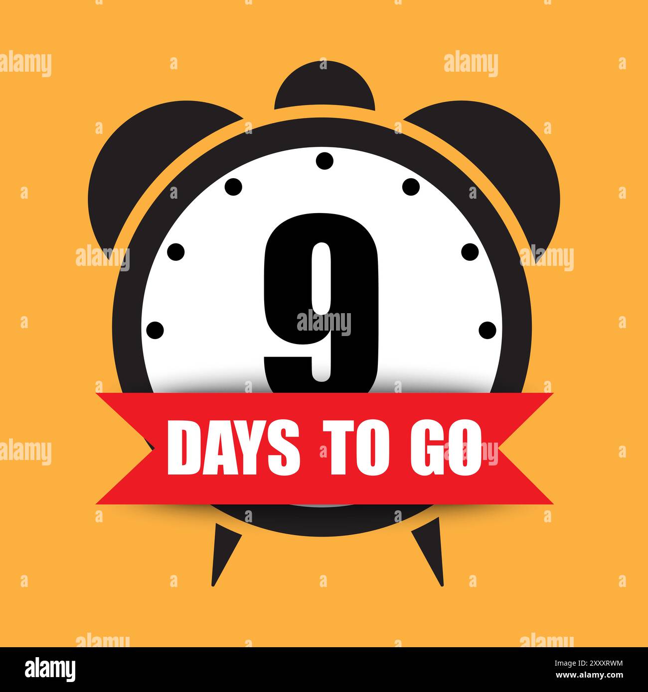 Countdown timer icon. Bold number nine. 9 days to go text. Bright yellow background Stock Vector ...