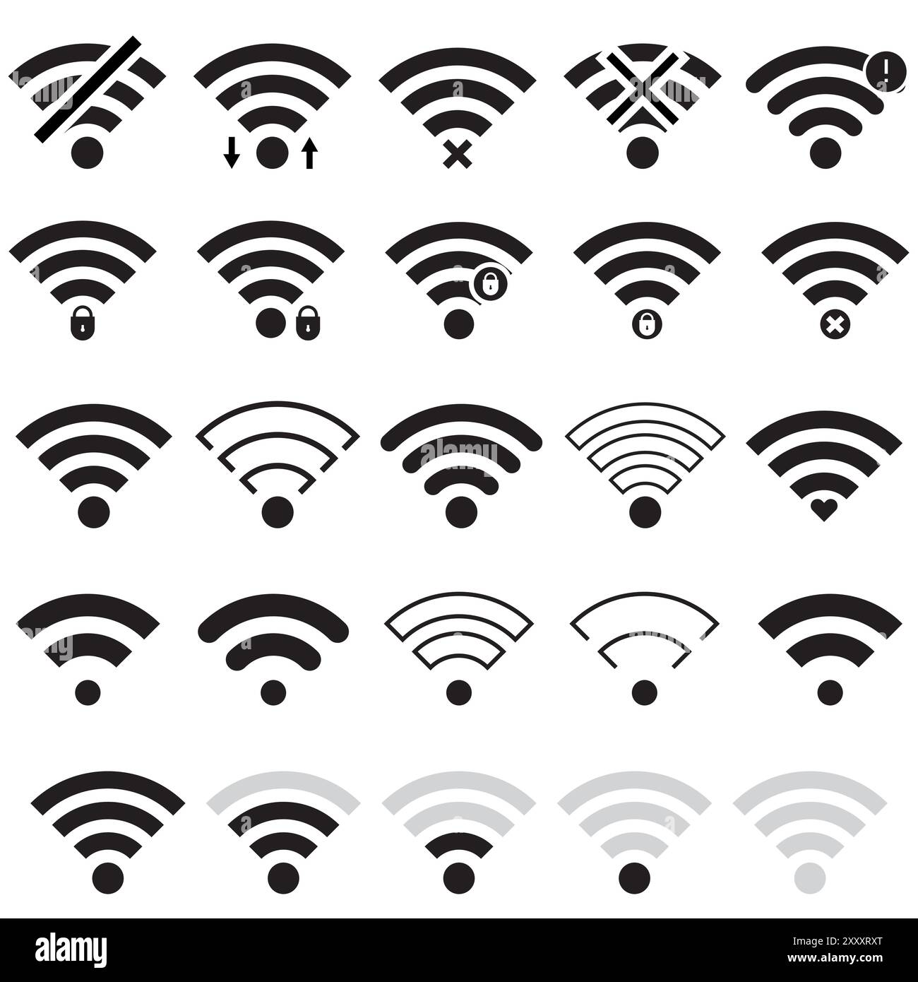 Wifi Signal Icons Network Connection Symbols Wireless Signal Strength Vector Illustration
