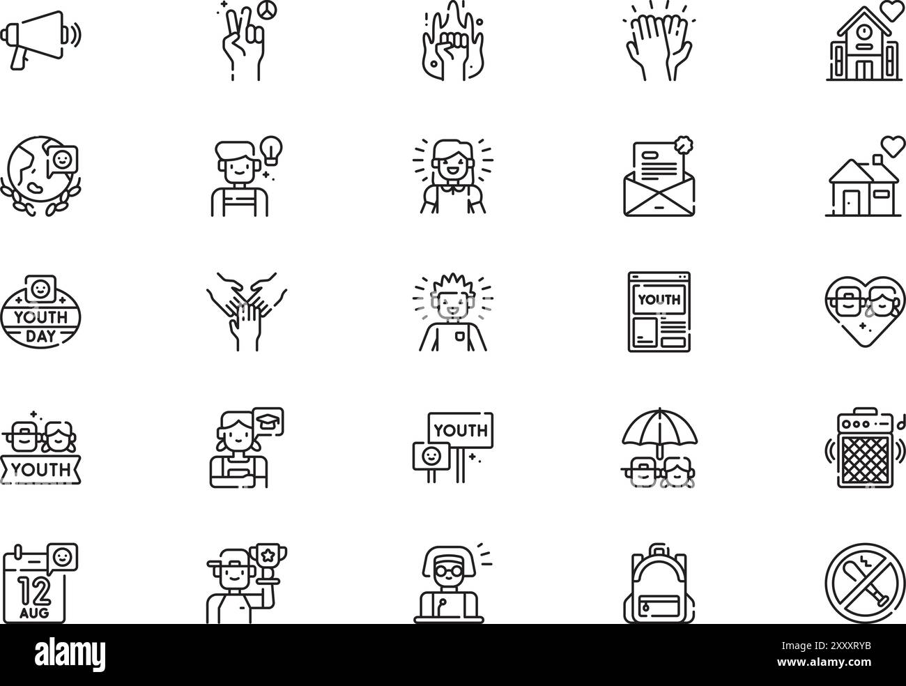 Youth day icons collection is a vector illustration with editable ...