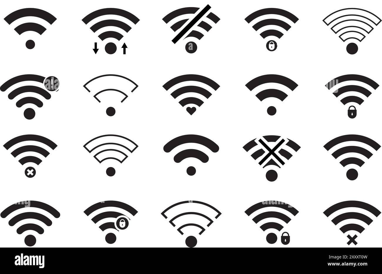 Wi Fi Icons Different Signal Variations Connection Status Symbols Minimalist Black Design