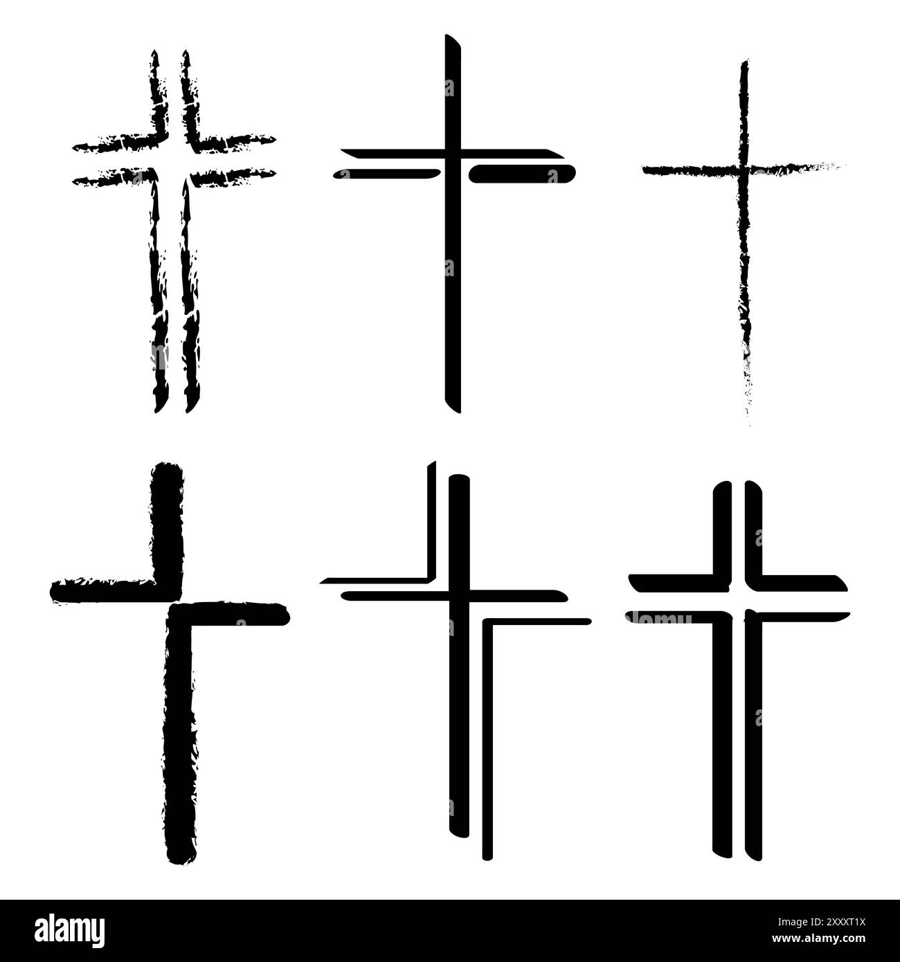Cross symbol set. Religious faith icons. Black and white variations ...
