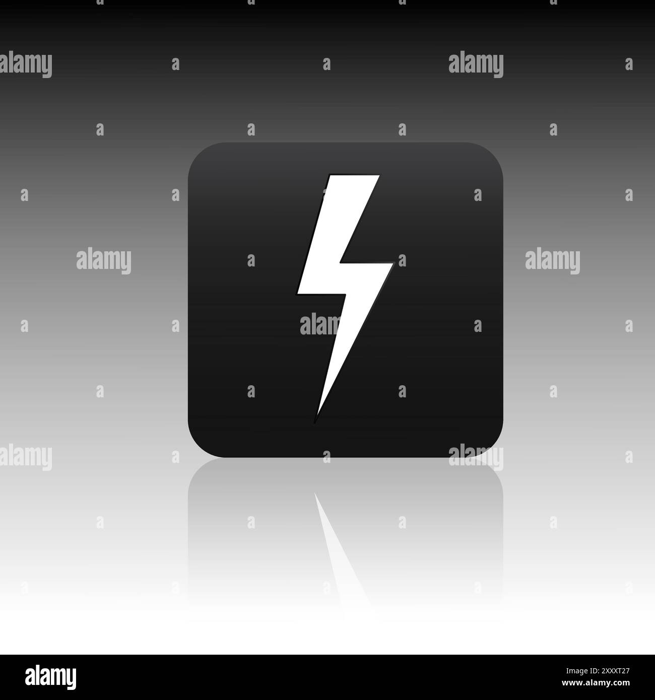 Lightning bolt icon. Black square background. White gradient reflection. Sharp minimal design ...