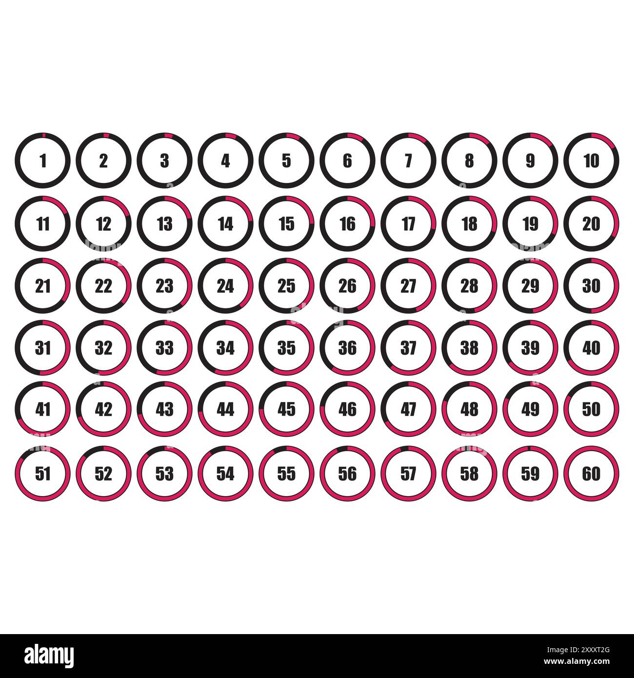 Numbered Progress Circles Countdown Icons Set Pink And Black Rings
