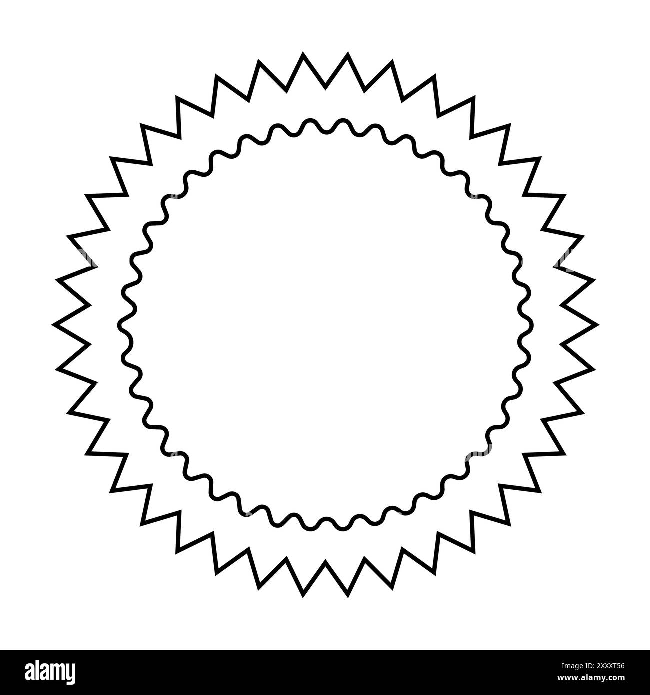 Sunburst badge outline. Wavy border design. Circular seal shape. Award ...