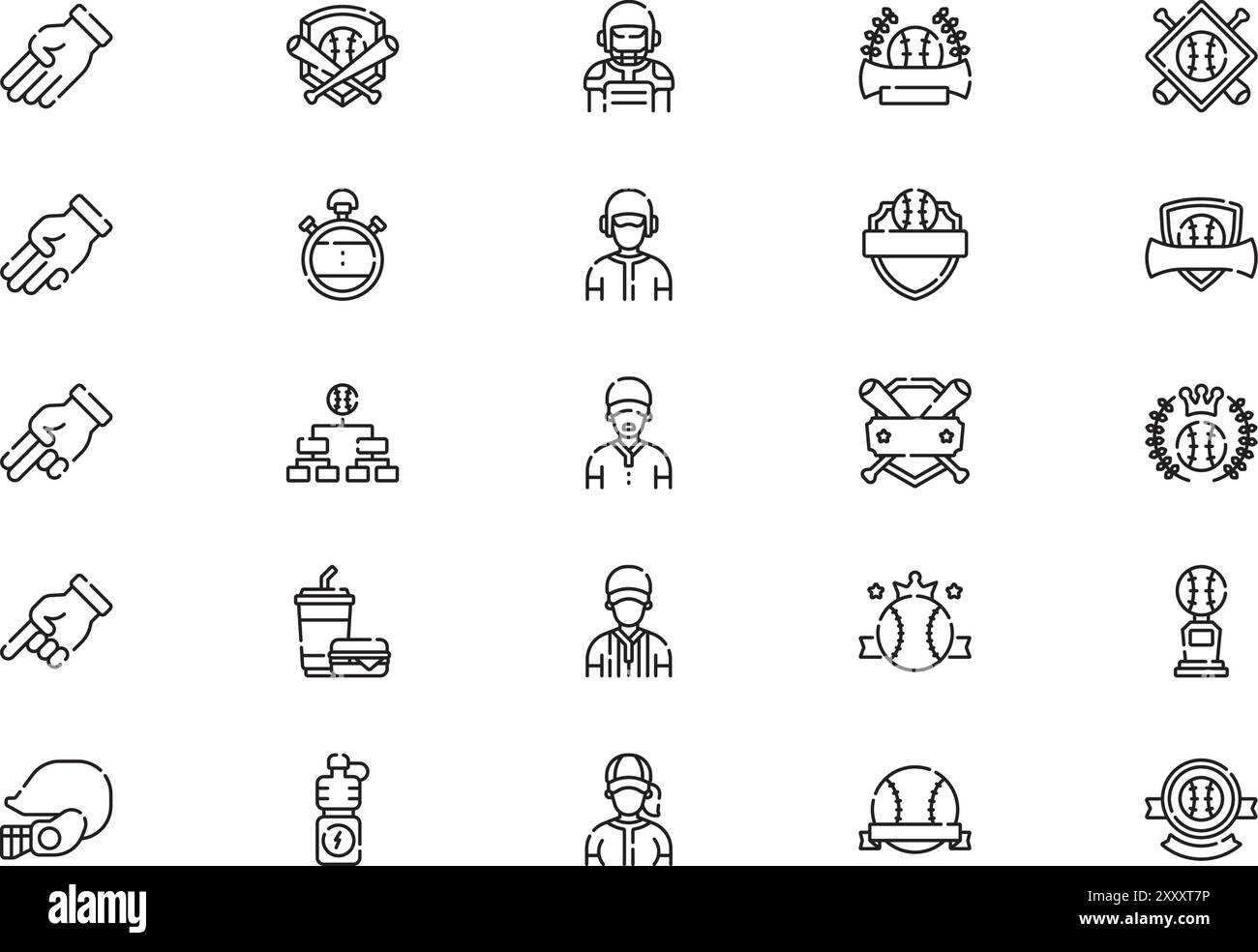 Baseball icons collection is a vector illustration with editable stroke ...