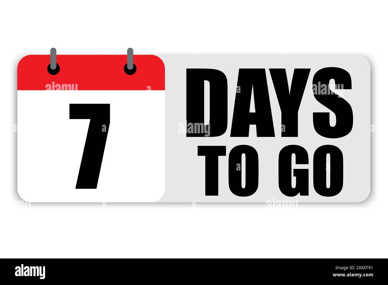 Countdown calendar icon. Number seven focus. Bold 7 days to go text ...