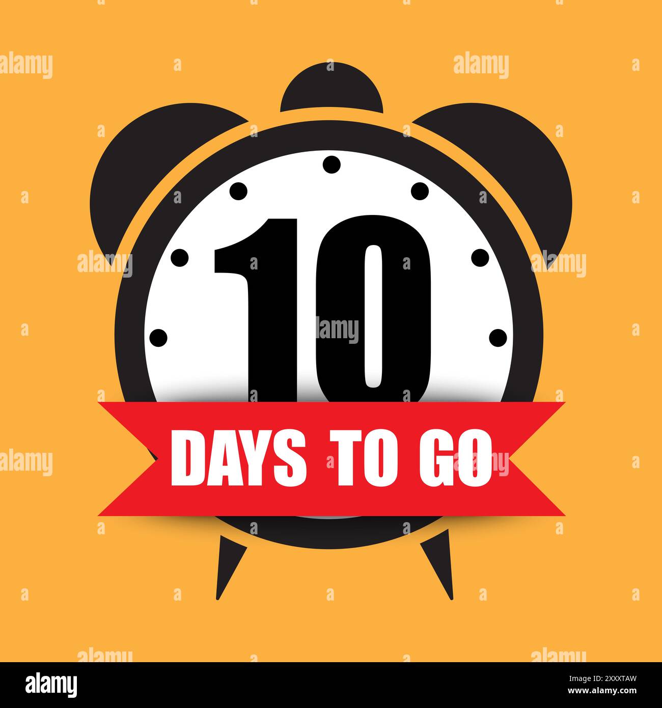 Countdown timer illustration. Number ten focus. Bold 10 days to go text ...