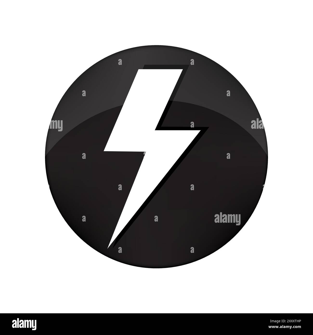 Black lightning bolt. Circular glossy icon. Power symbol. Vector ...