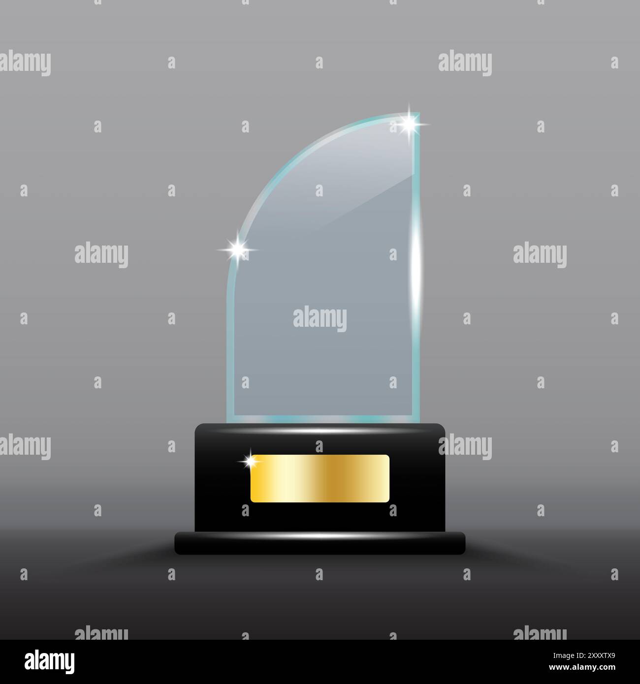 Glass curved trophy. Elegant crystal design. Black base with gold plate ...