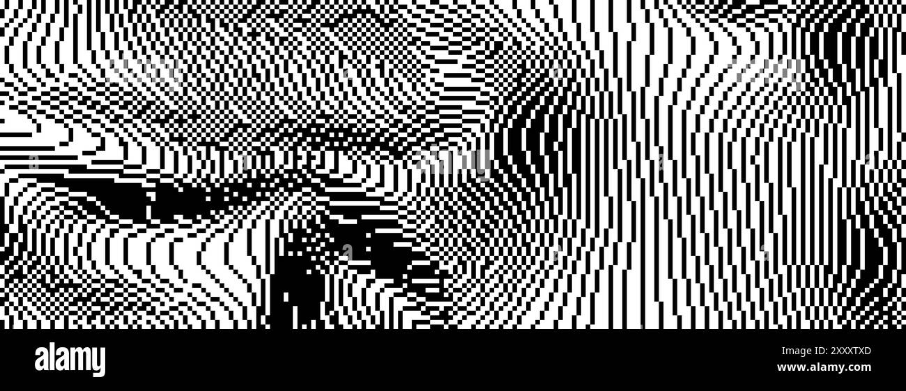 Dithered curved wavy texture. Black pixelated glitch lines background ...