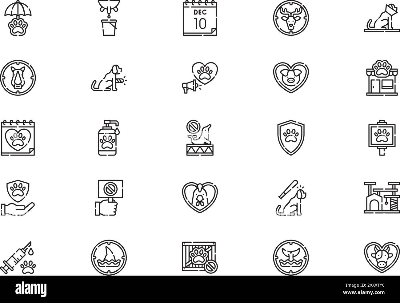 Defense of animal rights icons collection is a vector illustration with ...