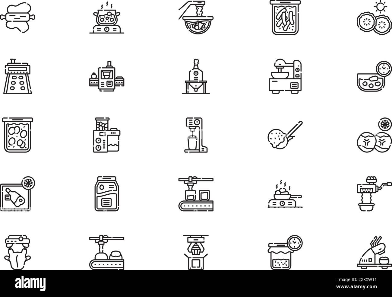 Food processing icons collection is a vector illustration with editable ...