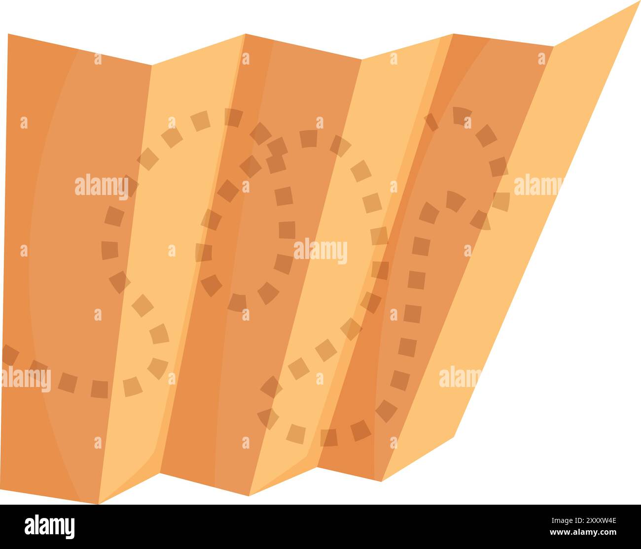 Folded paper map is showing a hiking route marked with a dotted line ...