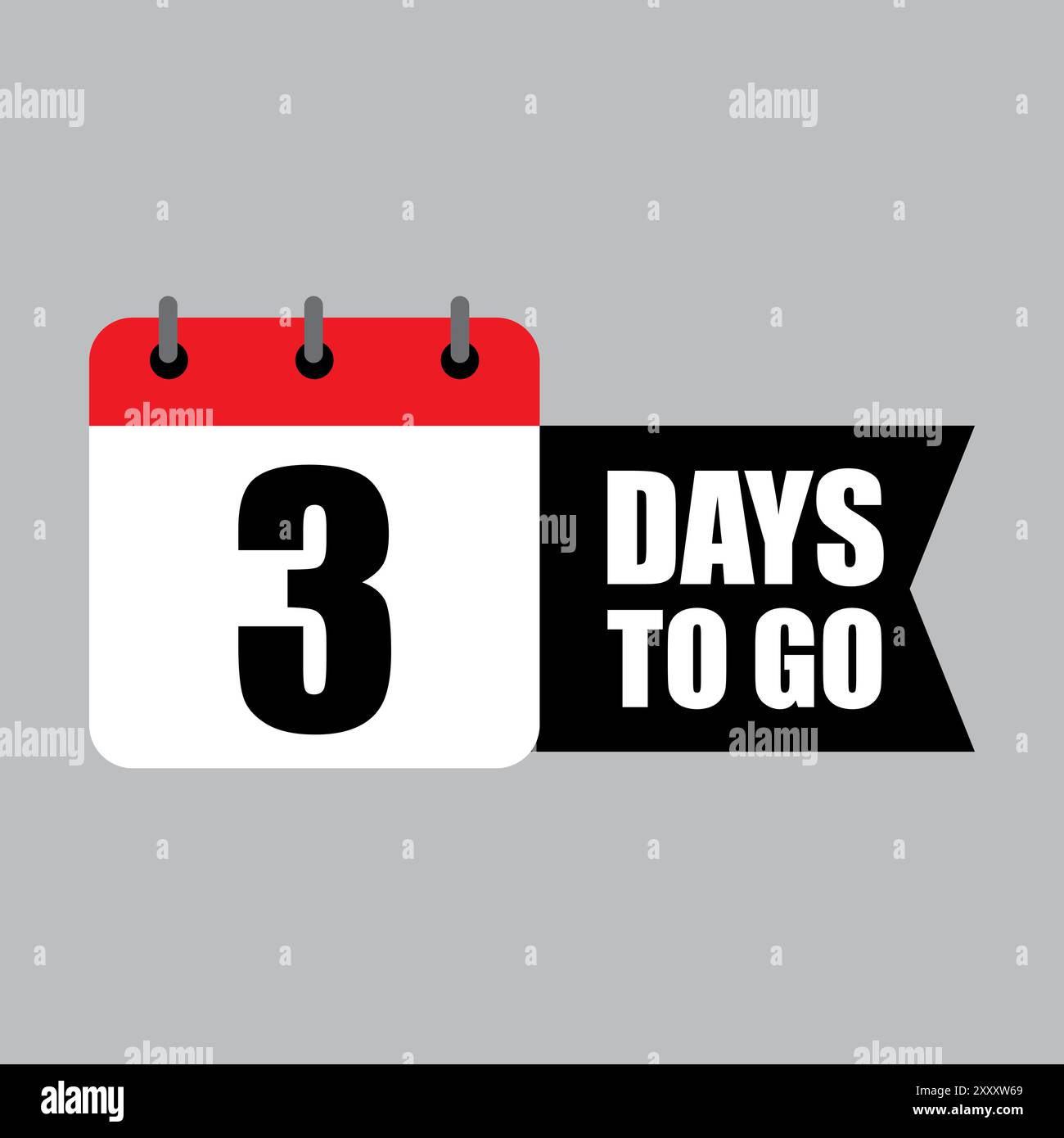 Countdown calendar icon. Number three focus. Bold 3 days to go text ...