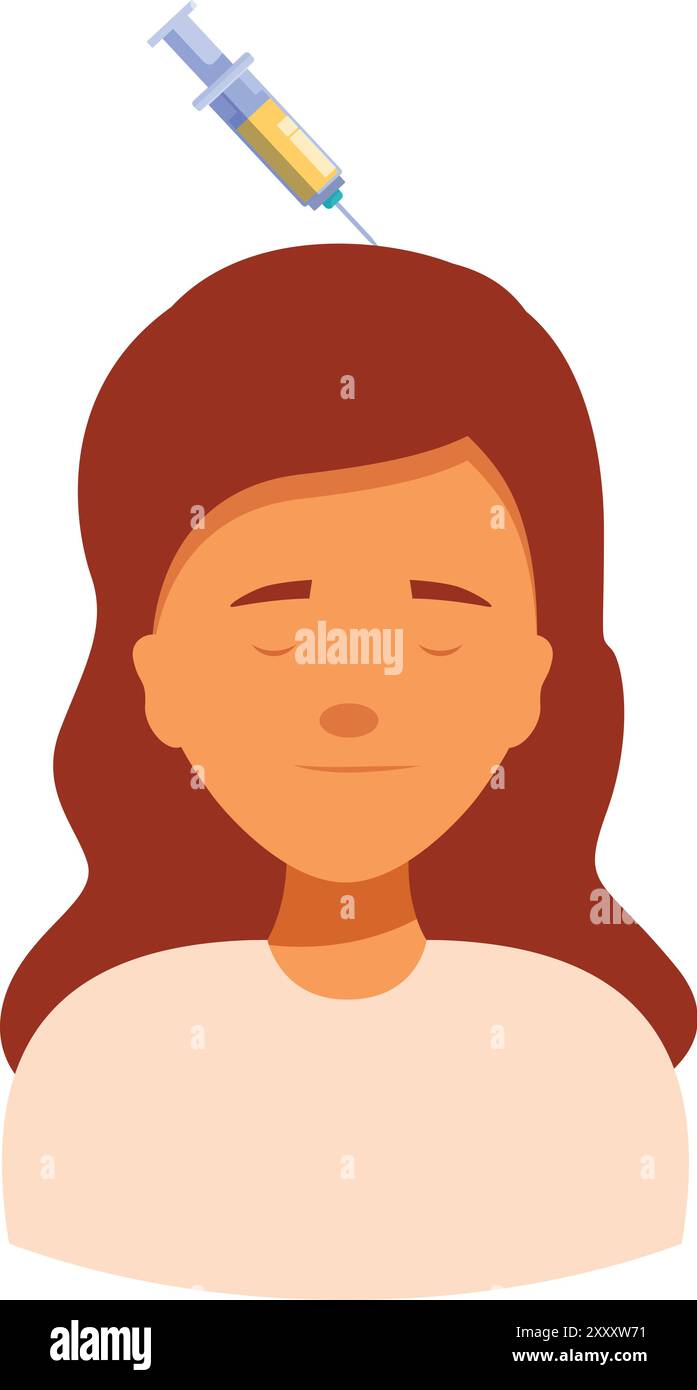 Young woman with her eyes closed is receiving an injection in her head ...