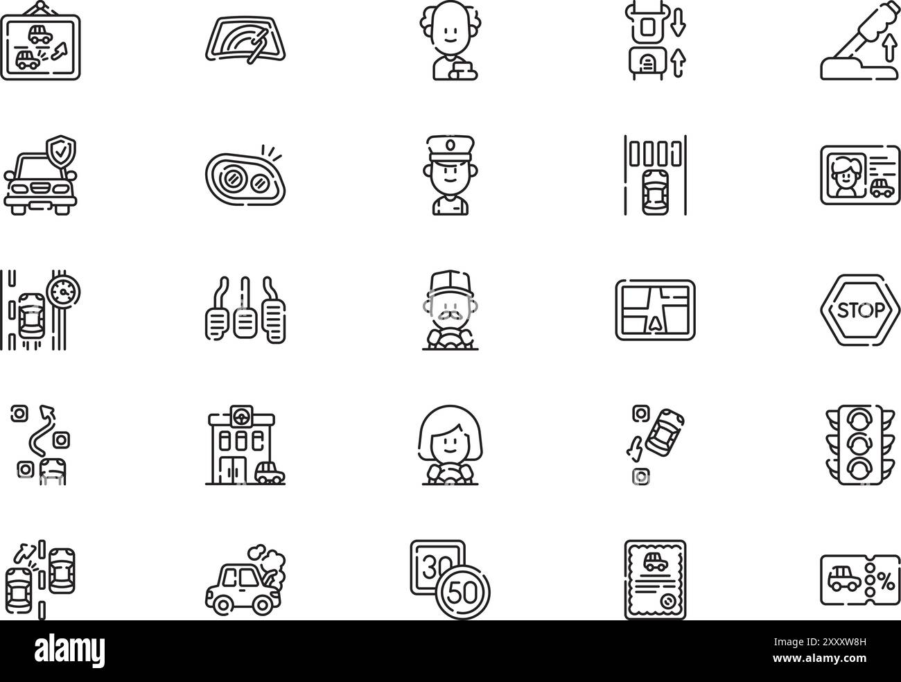 Driving school icons collection is a vector illustration with editable ...