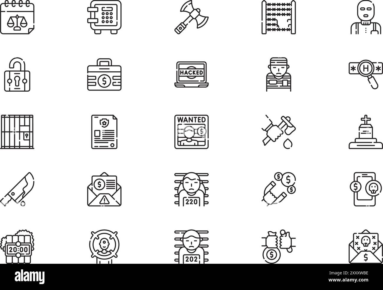 Crime icons collection is a vector illustration with editable stroke ...