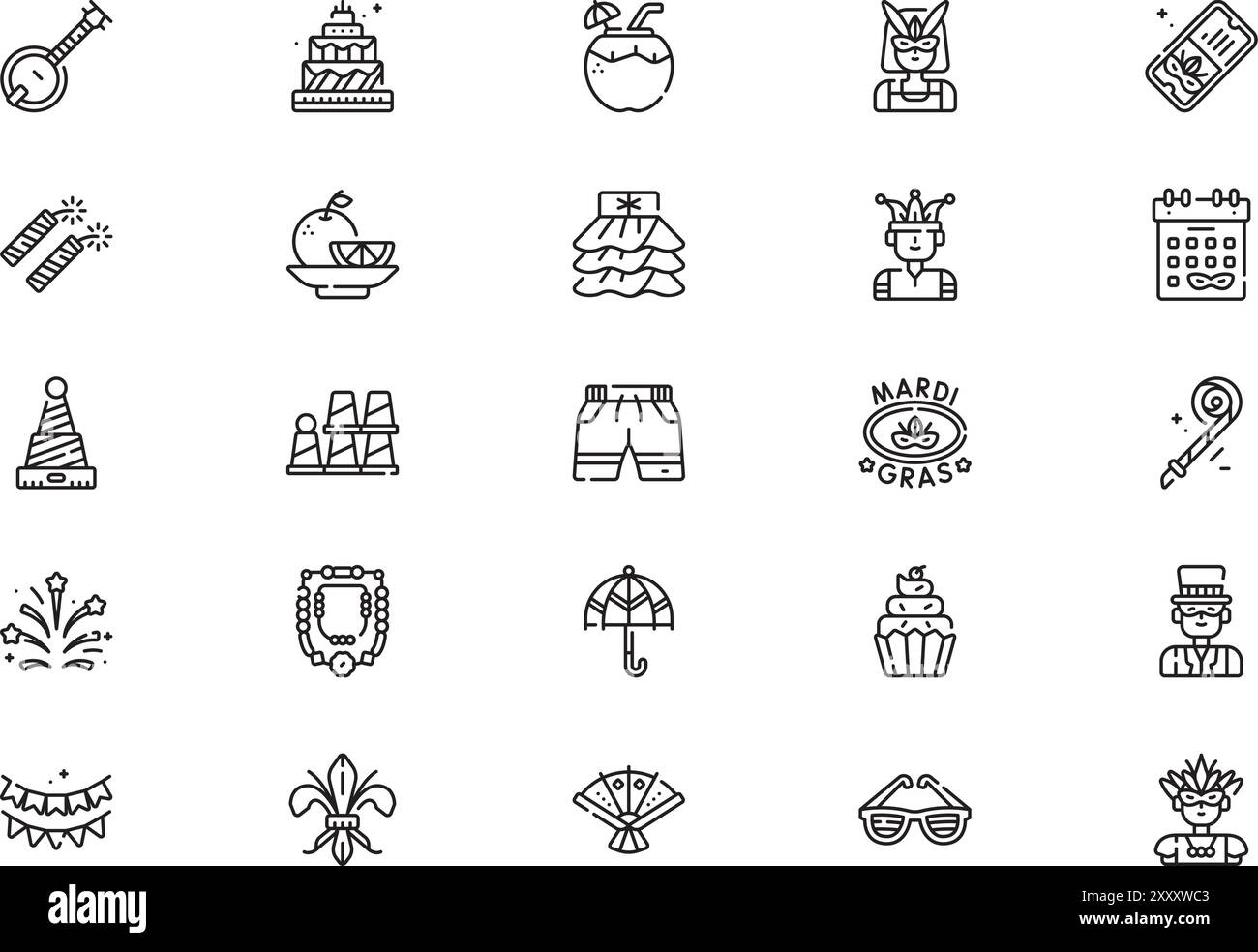 Mardi gras icons collection is a vector illustration with editable stroke Stock Vector Image ...