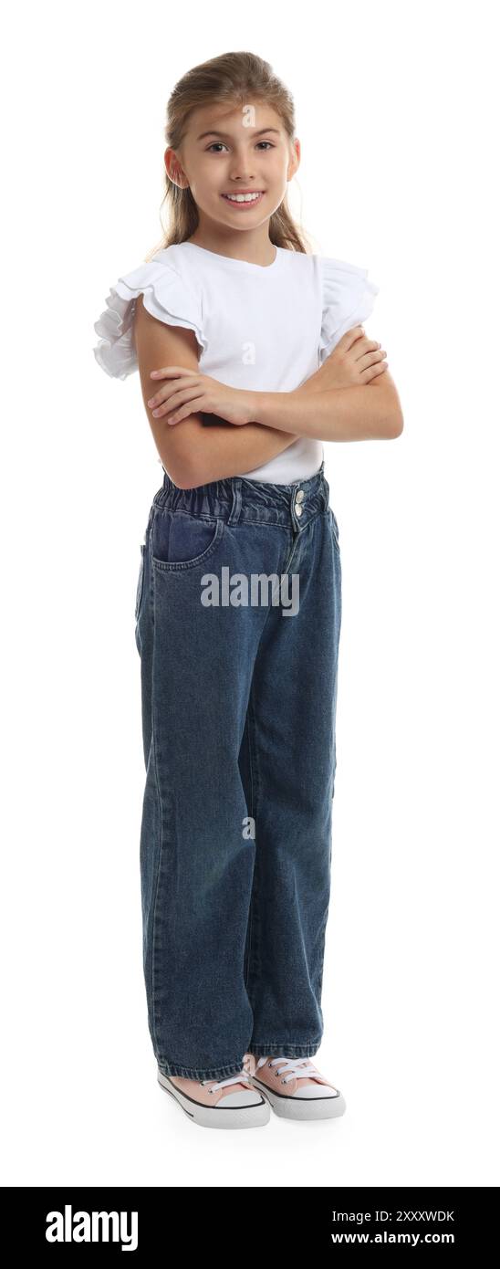 Full length portrait of cute girl on white background Stock Photo - Alamy