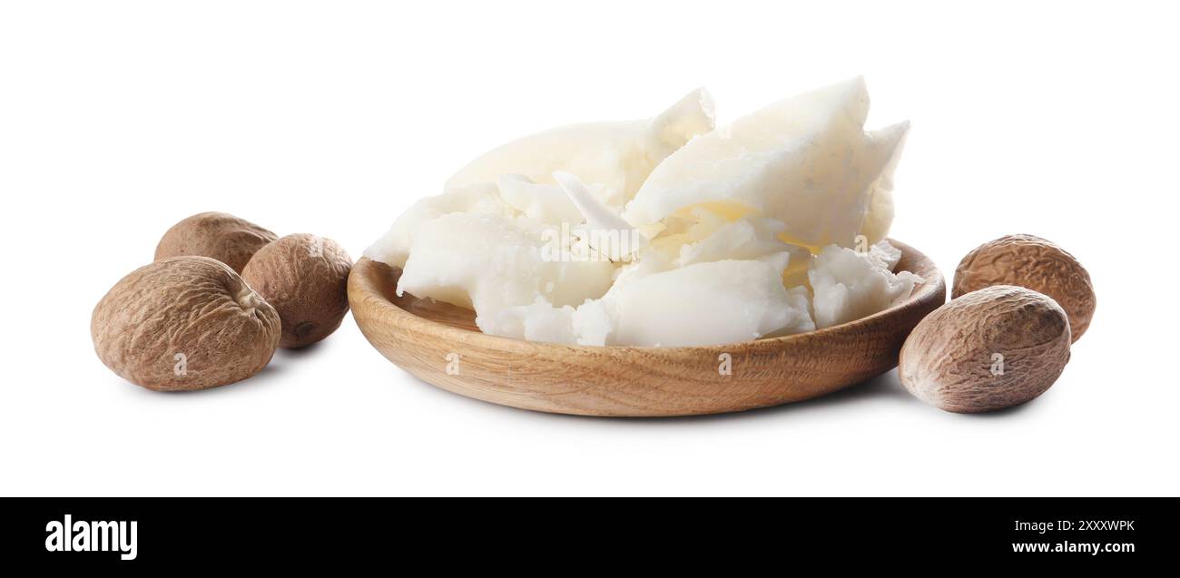 Natural shea butter and nuts isolated on white Stock Photo - Alamy