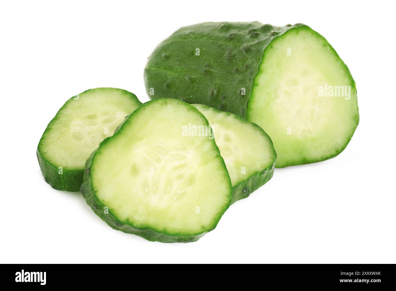Sliced fresh ripe cucumber isolated on white Stock Photo - Alamy