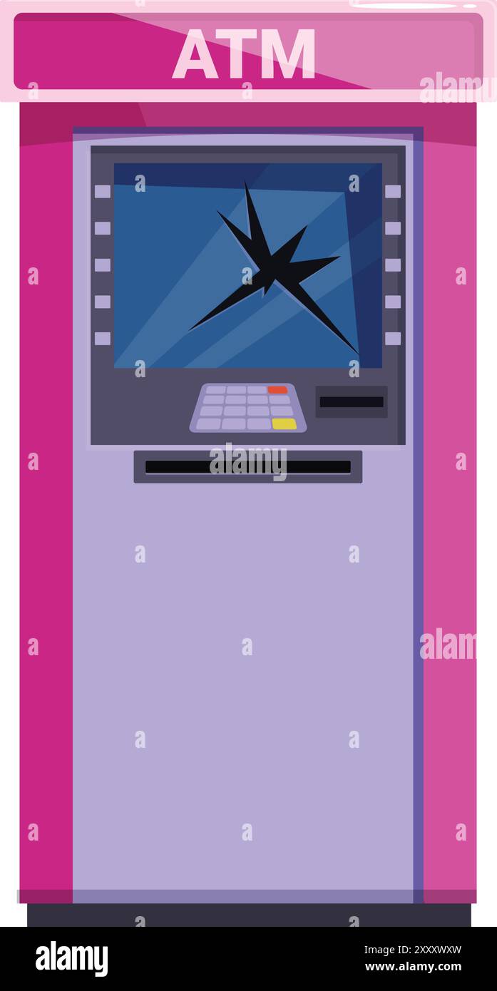 Atm with a broken screen, illustrating the dangers of vandalism and theft Stock Vector Image ...