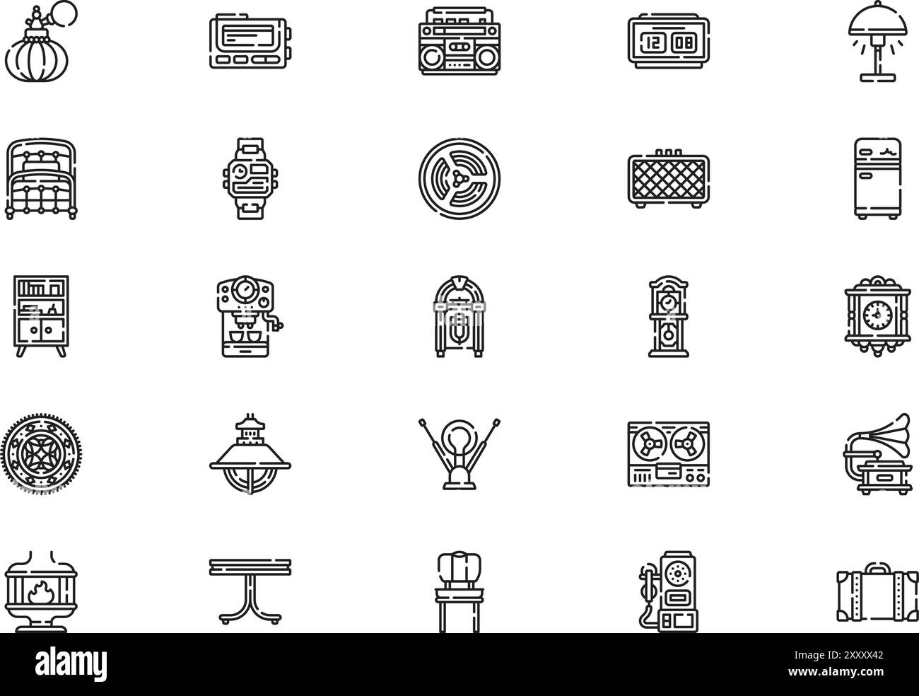 Retro stuff icons collection is a vector illustration with editable stroke Stock Vector Image ...