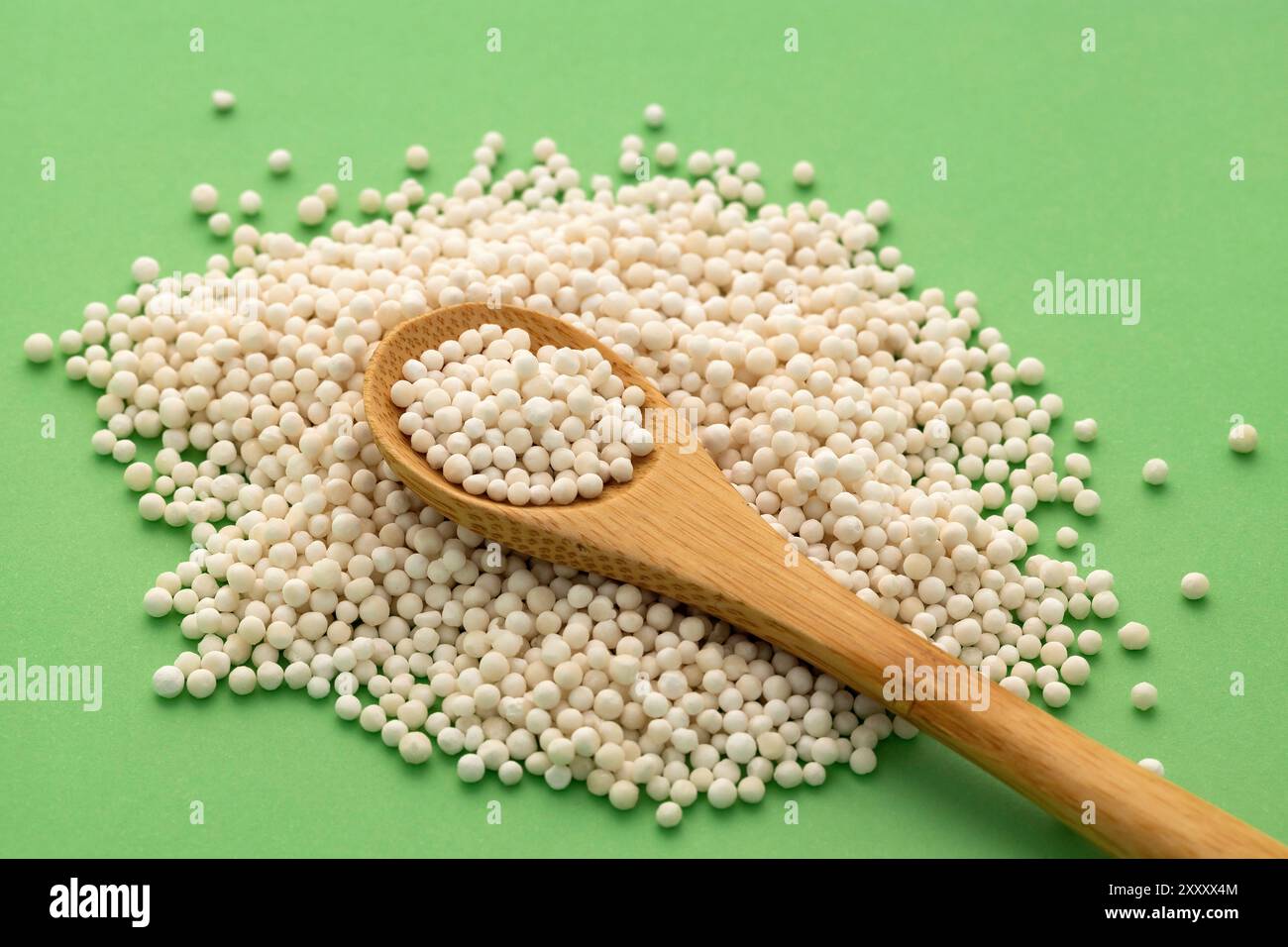 Sagu starch balls - Tapioca pearls on the spoon. Manihot esculenta ...