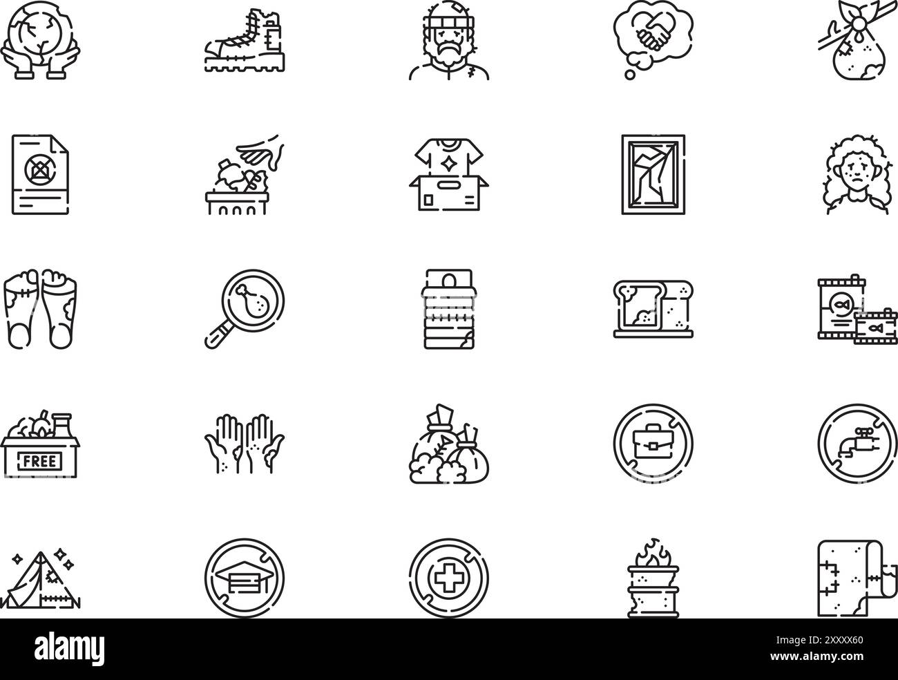 Poverty icons collection is a vector illustration with editable stroke ...
