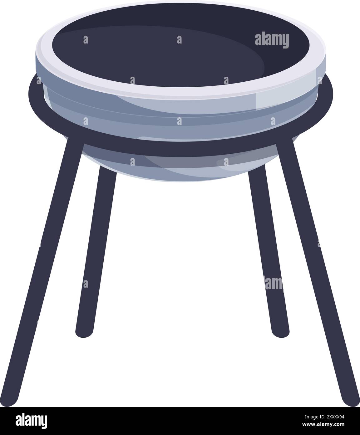 Round steel brazier standing on three legs for cooking on firewood ...