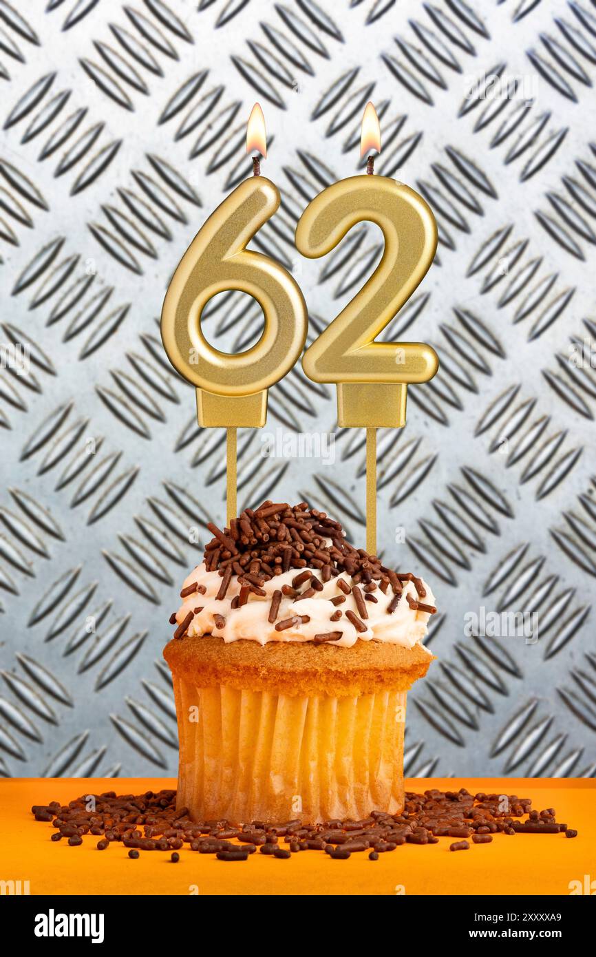 Birthday candle number 62 - Industrial metallic background Stock Photo ...