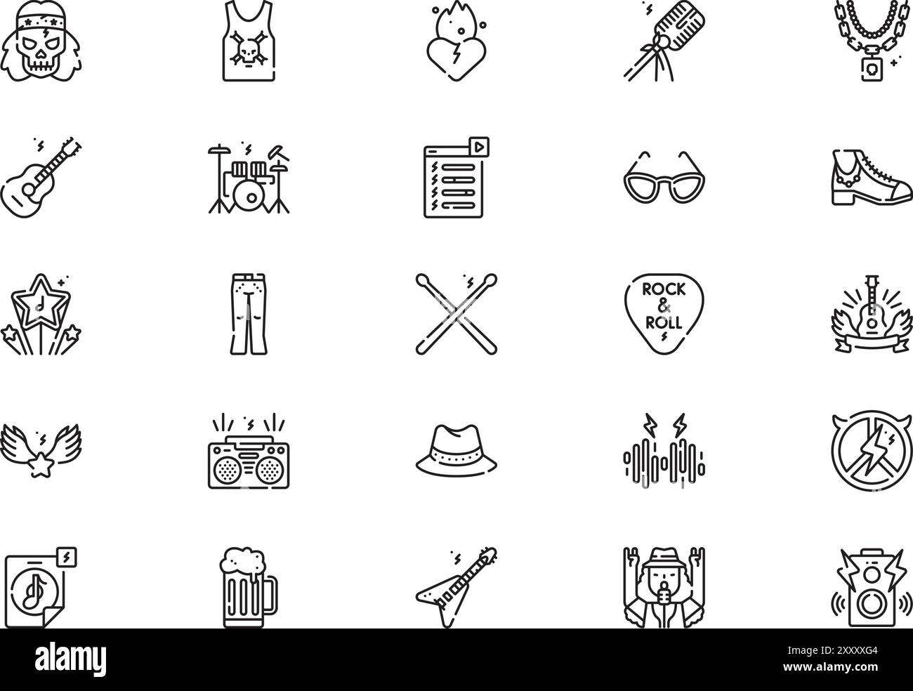 Rock and roll icons collection is a vector illustration with editable ...