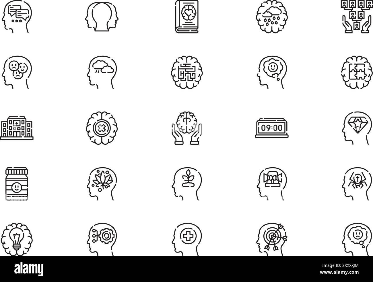 Mental health icons collection is a vector illustration with editable ...