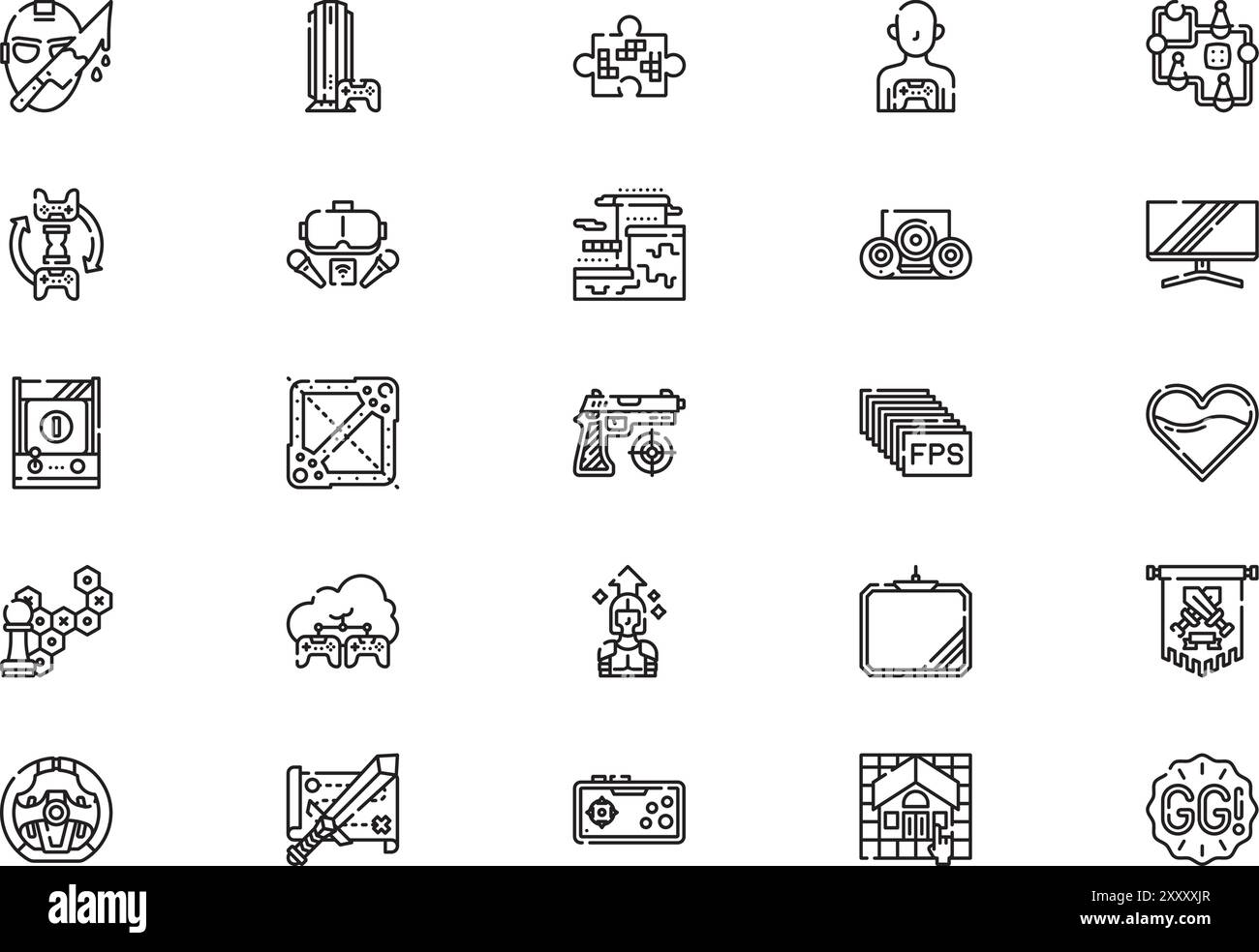 Gaming icons collection is a vector illustration with editable stroke ...