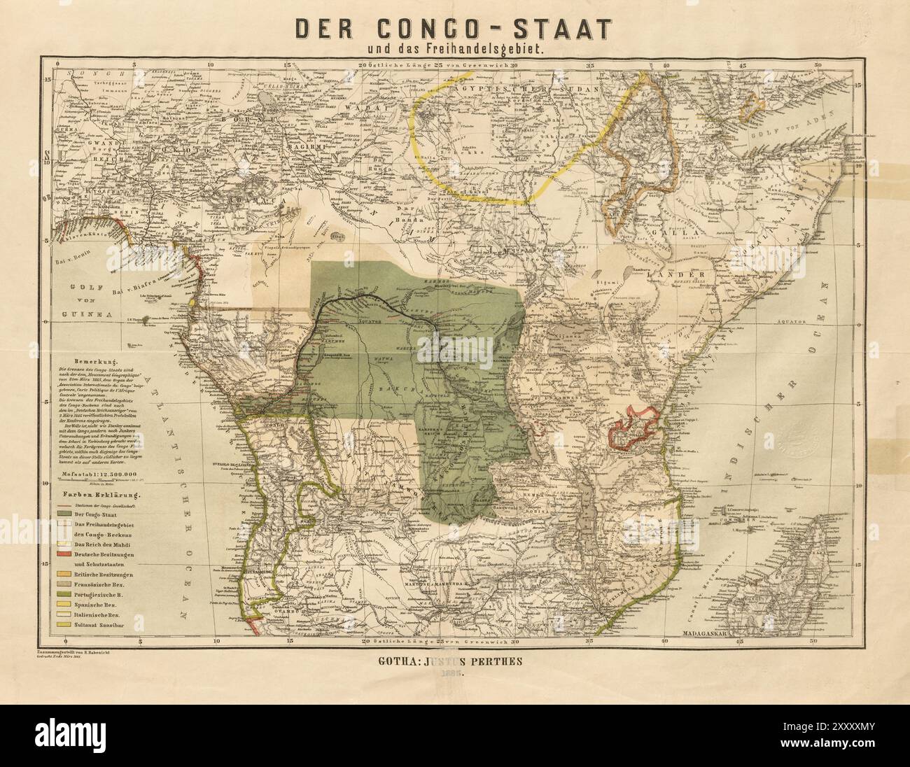 Vintage Illustrated map. The Congo State and the Free Trade Area ...