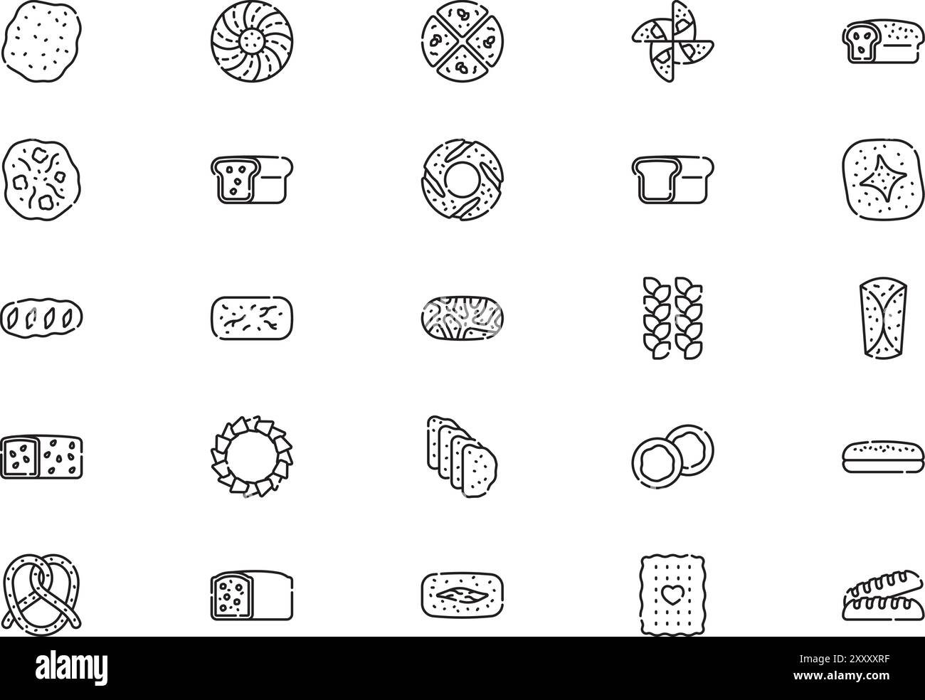 Bread icons collection is a vector illustration with editable stroke ...