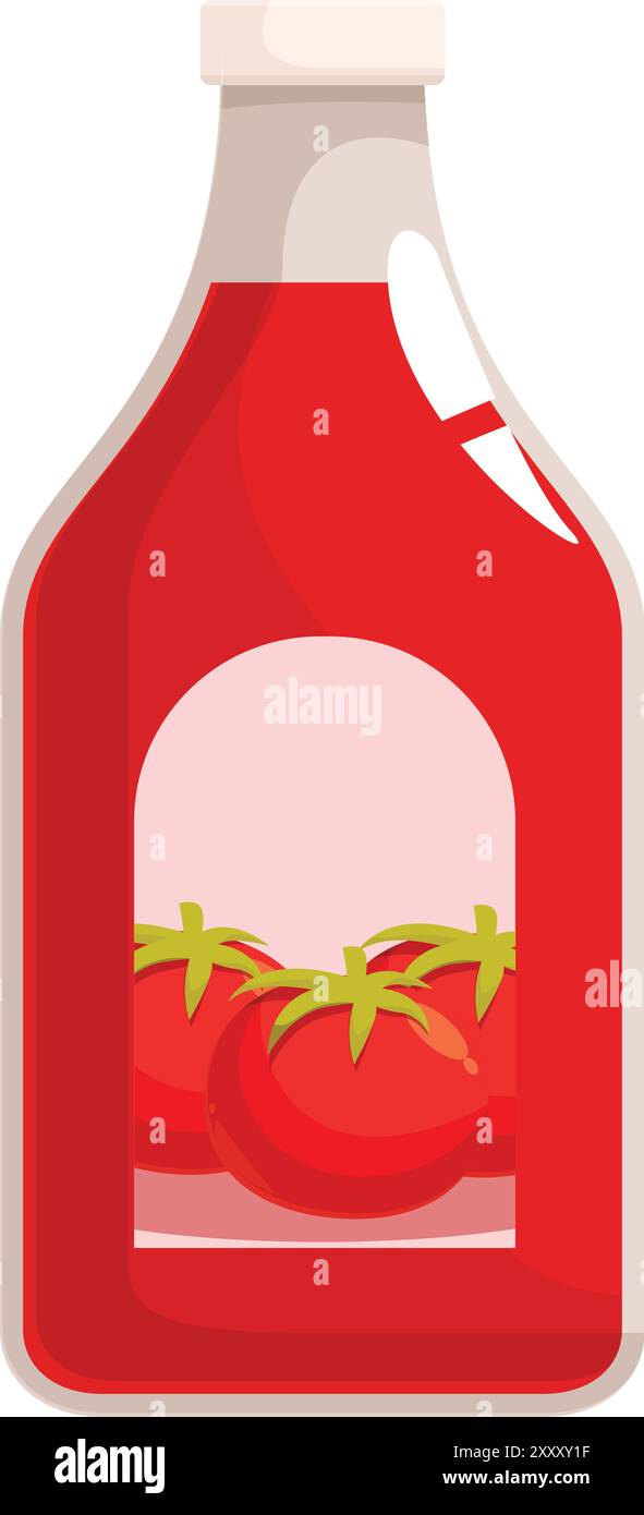 Simple vector illustration of a glass bottle containing ketchup with tomatoes on the label Stock ...