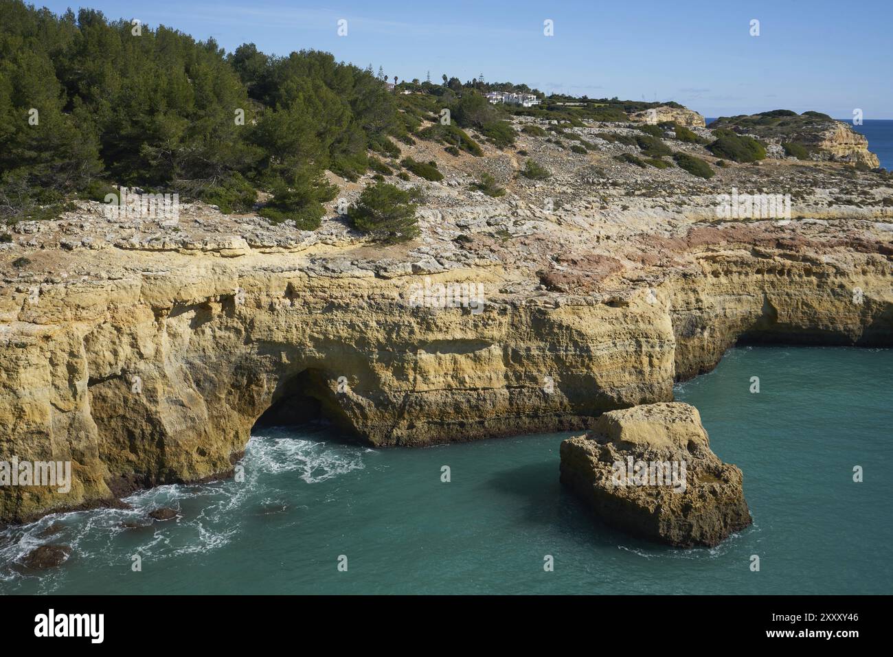 Wild beach nature landscape with turquoise water in Benagil Algarve ...