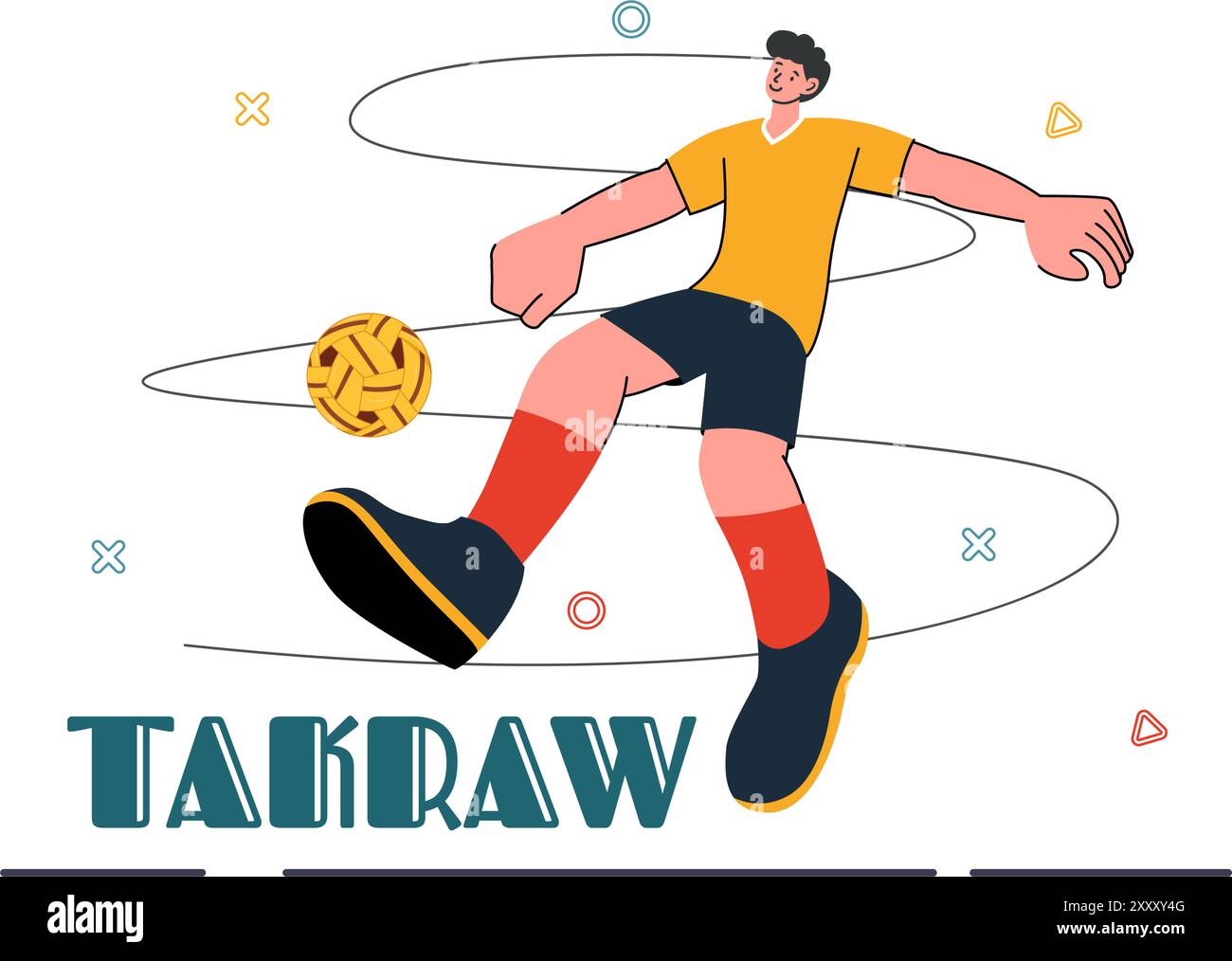 Sepak Takraw Vector Illustration with Athlete Kicking the Ball on a ...
